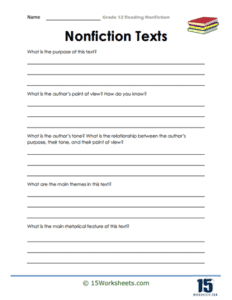 Reading Nonfiction Comprehension Grade 12 Worksheets