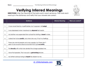 Verifying Inferred Meanings Worksheets - 15 Worksheets.com