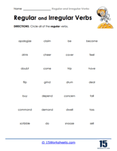 Regular and Irregular Verbs Worksheets | Grammar Series - 15 Worksheets.com