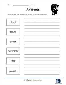ar Words Worksheets | Phonics Patterns - 15 Worksheets.com