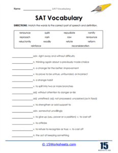 SAT Vocabulary Words Worksheets | Test Preparation - 15 Worksheets.com