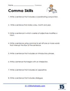 Commas Worksheets | Uses For Pause & Clarity - 15 Worksheets.com