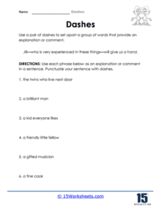 Dashes Worksheets | Adding Emphasis with Em and En - 15 Worksheets.com