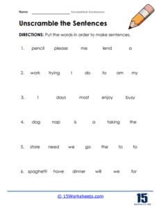 Scrambled Sentences Worksheets | Writing Sets - 15 Worksheets.com