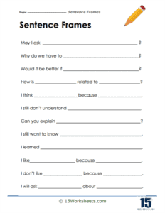 Sentence Frames Worksheets | Writing Collection - 15 Worksheets.com