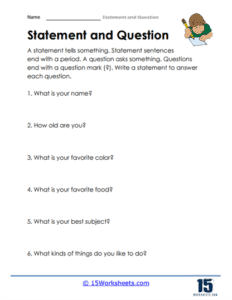 Statements and Questions Worksheets | Create & Engage - 15 Worksheets.com