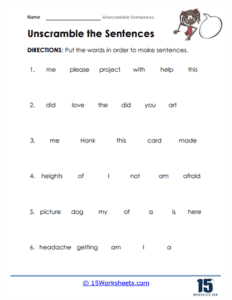 Unscramble Sentences Worksheets | Grammar- 15 Worksheets.com