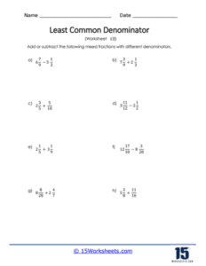 Least Common Denominator Worksheets | Fraction Series - 15 Worksheets.com