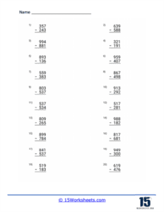 3 Digit Subtraction Worksheets - 15 Worksheets.com