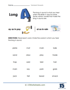 Variant Vowels Worksheets - 15 Worksheets.com