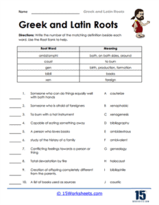 Greek and Latin Roots Worksheets - 15 Worksheets.com