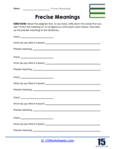 Precise Word Meanings Worksheets - 15 Worksheets.com