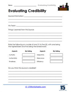 Evaluating Credibility Worksheets - 15 Worksheets.com