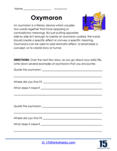 Oxymoron Worksheets | Contradictory Expressions - 15 Worksheets.com