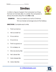 Similes Worksheets - 15 Worksheets.com