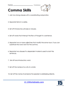 Commas Worksheets | Uses For Pause & Clarity - 15 Worksheets.com