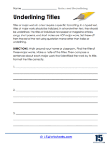 Italics Worksheets | Adding Emphasis and Title Styling - 15 Worksheets.com
