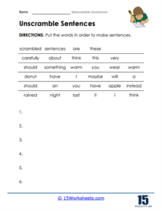 Unscramble Sentences Worksheets | Grammar- 15 Worksheets.com