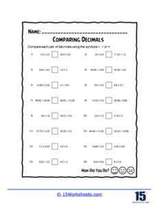 Comparing Decimals Worksheets - 15 Worksheets.com