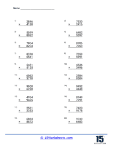 4 digit Multiplication Worksheets - 15 Worksheets.com