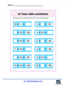 10 Times Tables Worksheets - 15 Worksheets.com