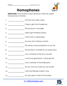 Homophones Worksheets - 15 Worksheets.com
