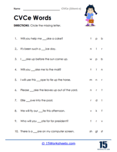 CVCe (Silent e) Worksheets | Decode, Spell & Read - 15 Worksheets.com
