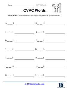 CVVC Words Worksheets | Phonics Collection of Drills - 15 Worksheets.com