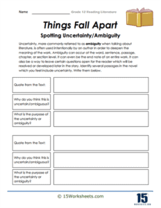 Reading Literature Comprehension Grade 12 Worksheets