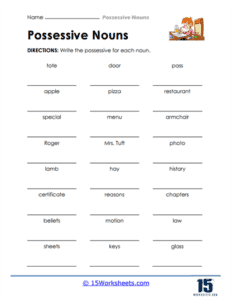 Possessive Nouns Worksheets - 15 Worksheets.com