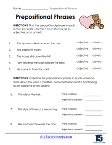 Prepositional Phrases Worksheets | Strengthening Grammar - 15 ...