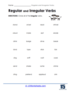 Regular and Irregular Verbs Worksheets | Grammar Series - 15 Worksheets.com