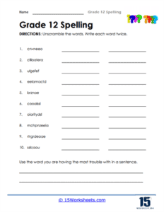 Grade 12 Spelling Worksheets - 15 Worksheets.com