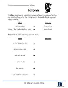 Idioms Worksheets | Using Figurative Expressions - 15 Worksheets.com