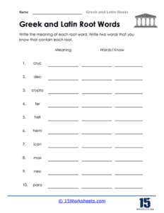 Greek and Latin Roots Worksheets - 15 Worksheets.com