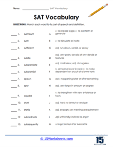 SAT Vocabulary Words Worksheets | Test Preparation - 15 Worksheets.com