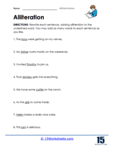 Alliteration Worksheets - 15 Worksheets.com