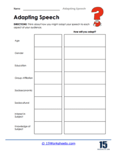 Adapting Speech Worksheets | Audience-Centric - 15 Worksheets.com