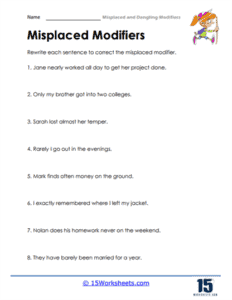 Dangling Modifiers Worksheets | Sentence Precision - 15 Worksheets.com