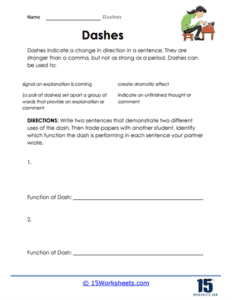 Dashes Worksheets | Adding Emphasis with Em and En - 15 Worksheets.com