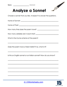 Sonnets Worksheets | Rhythm & Rhyme Tools - 15 Worksheets.com