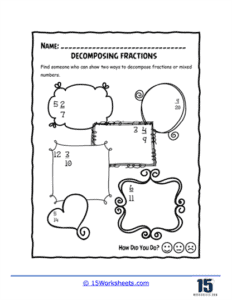 Decomposing Fractions Worksheets | Parts and Sums - 15 Worksheets.com