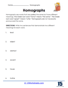Homograph Worksheets | Multiple Meanings & Usage - 15 Worksheets.com