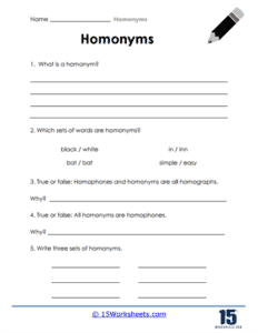 Homonyms Worksheets | Same Sounding Words - 15 Worksheets.com