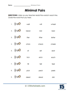 Minimal Pairs Worksheets - 15 Worksheets.com