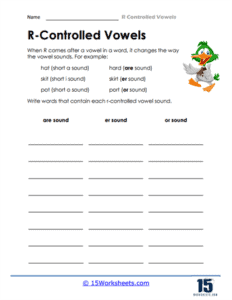 R Controlled Vowels Worksheets | Phonics - 15 Worksheets.com
