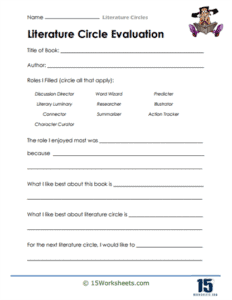 Literature Circles Worksheets - 15 Worksheets.com
