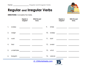 Regular and Irregular Verbs Worksheets | Grammar Series - 15 Worksheets.com