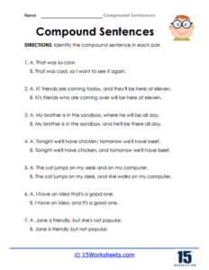 Compound Sentences Worksheets | Combine and Transform - 15 Worksheets.com