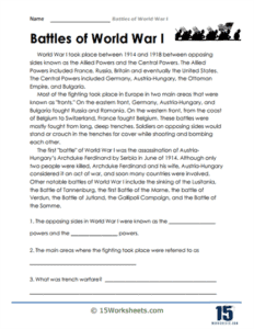 Battles of World War I Worksheets - 15 Worksheets.com